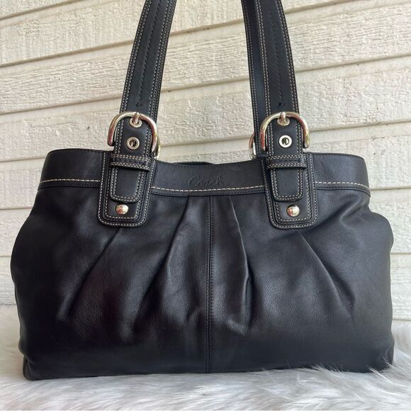 Coach | Bags | Coach Black Leather Xl Laptop Work Tote Shoulder Bag ...